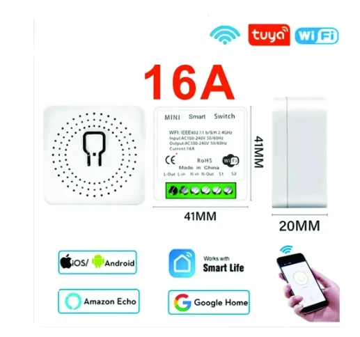 WIFI MODULE D'INTERRUPTEUR d'éclairage intelligent 16A MINI SMART SWITCH Tuya EUR 16,85 ...