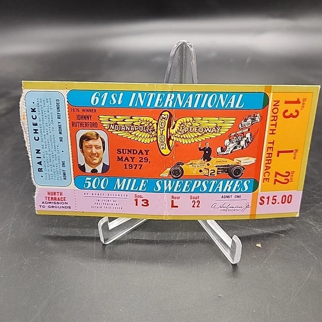 1977 INDY 500 Indianapolis Auto Rennen TICKET Johnny Rutherford Foto AJ ...