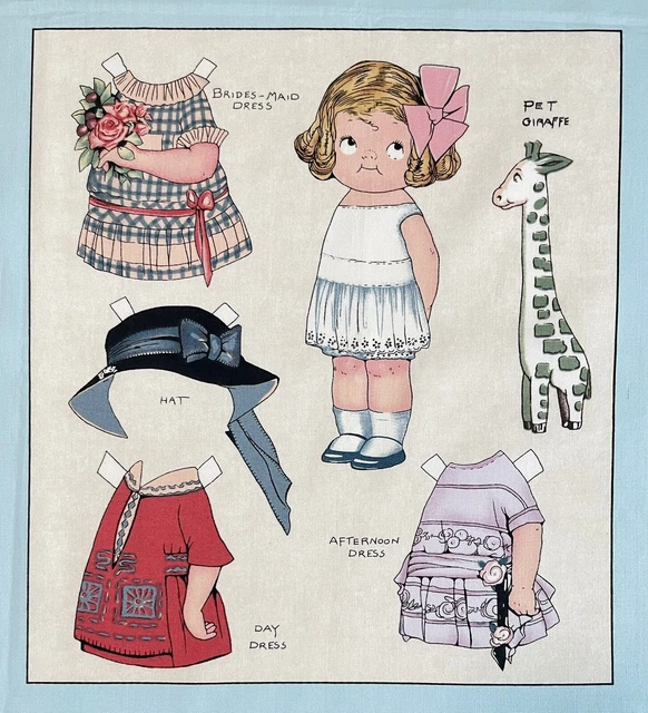 AUNT LINDY’S PAPER Dolls Blue Hill Fabrics Cotton Fabric Panel (1 Block ...