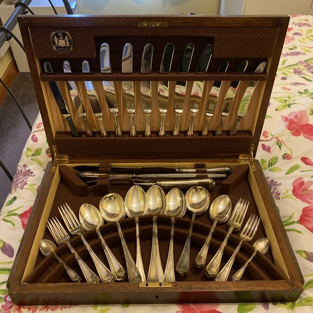 VINTAGE ENSEE (CUTLERS) 44 Piece Cutlery Set In A Lovely Wooden Box £50 ...