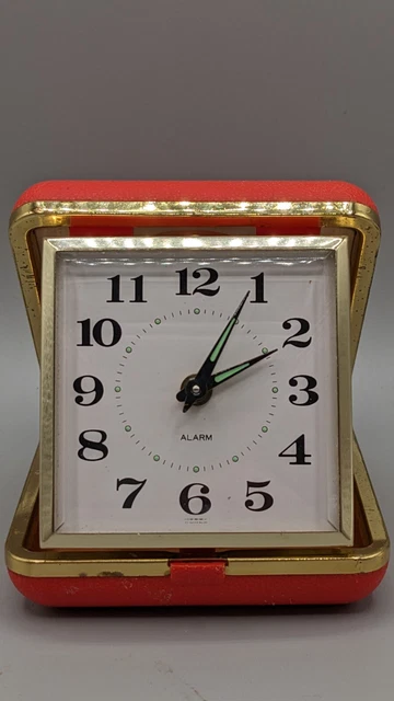 VINTAGE MECHANICAL POCKET watch Alarm Clock Made in Korea Red case £29. ...