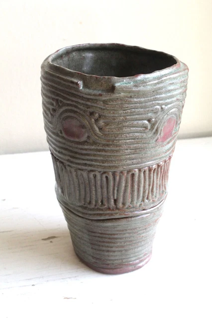 LARGE 8 IN Art School Pottery Hand Built Brown Red Coil Vase Student ...