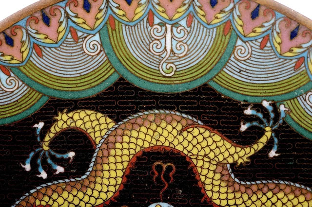 19TH CENTURY CHINESE Gilt Cloisonne Enamel Dragon on Waves Plate Dish £ ...