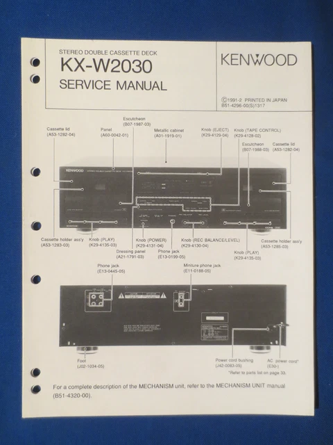 KENWOOD KX-W2030 CASSETTE Service Manual Original Factory Issue Good ...