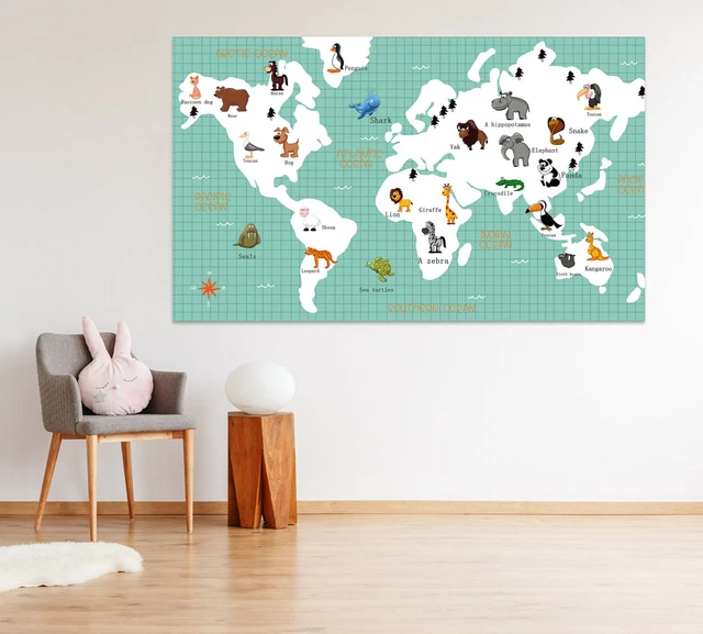3D BLUE SHARK KEP214 World Map Character Wall Mural Decal Stickers ...