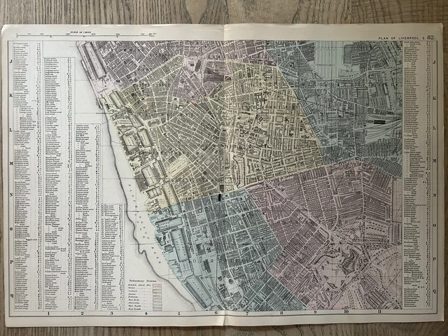 1885 LIVERPOOL CITY Plan (south) Hand Coloured Antique Map by G.W ...