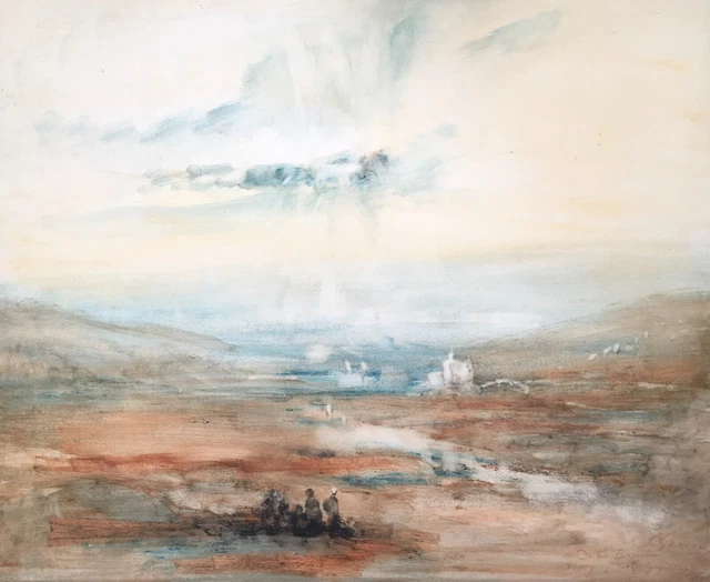 TABLEAU ANCIEN SIGNÉ, Paysage animé, Technique mixte sur carton ...