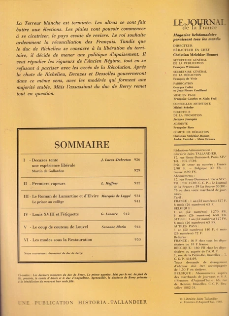 LE JOURNAL DE La France N°34 Napoleon - Duc De Berry Assassine - Louis ...