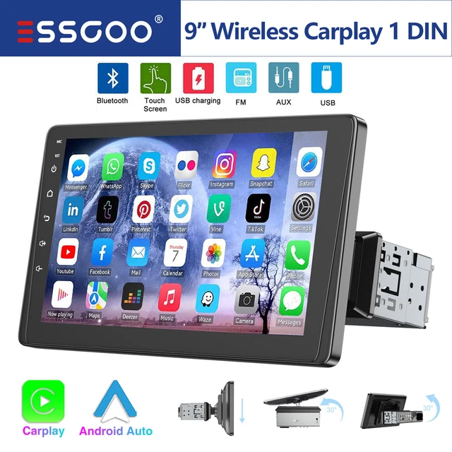 9& SINGLE DIN Wireless Apple CarPlay Android Auto Car Stereo Touch ...