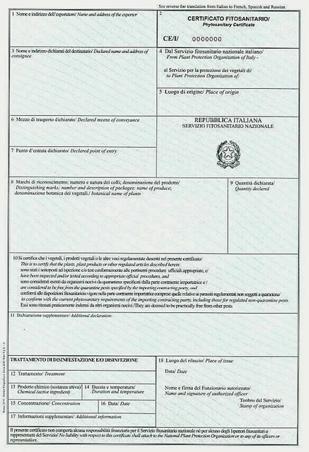 PHYTOSANITARY CERTIFICATE - Certificato fitosanitario EXTRA-UE ...