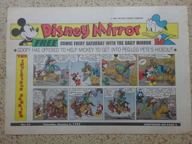 DISNEY MIRROR COMIC Strip Newspaper Jan 4th 1992 Ideal Birthday disney-mirror-comic-strip-newspaper-jan-4th-1992-ideal-birthday