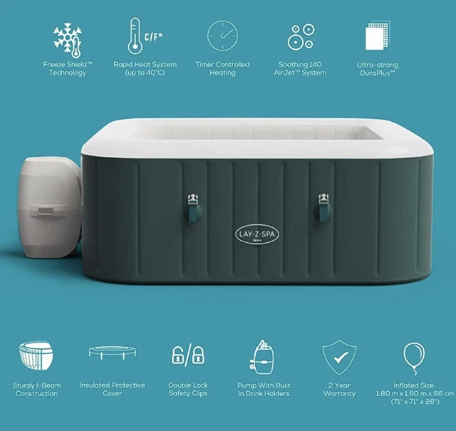 LAY Z SPA Ibiza Airjet Inflatable Hot tub 6 Person with Drinks & Snack ...