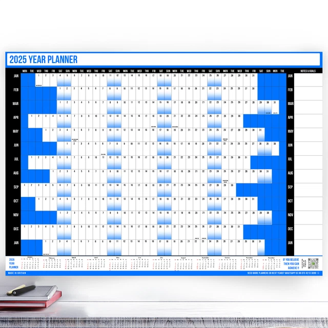 2025 YEAR PLANNER Wall Chart Blue Calendar Holidays Home Office Wall ...