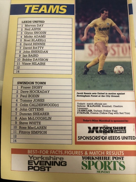 LEEDS UNITED V Swindon Town 25/2/89 1989 Match Programme £1.99 - PicClick UK