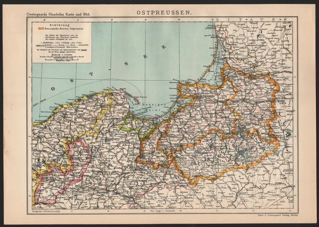 LANDKARTE MAP 1927: OST-PREUSSEN. Königsberg Osterode Allenstein Tilsit ...