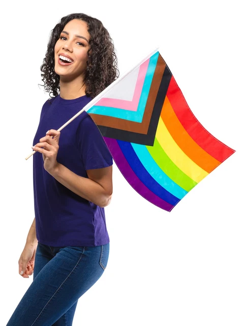 PRIDE PROGRESSIVE RAINBOW Flag 48cm x 60cm Festival Party Summer Rave ...
