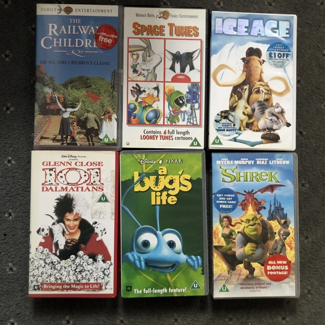 VHS VIDEO KIDS Bundle, Ice Age, Shriek, Bugs Life, Space Tunes, Railway ...
