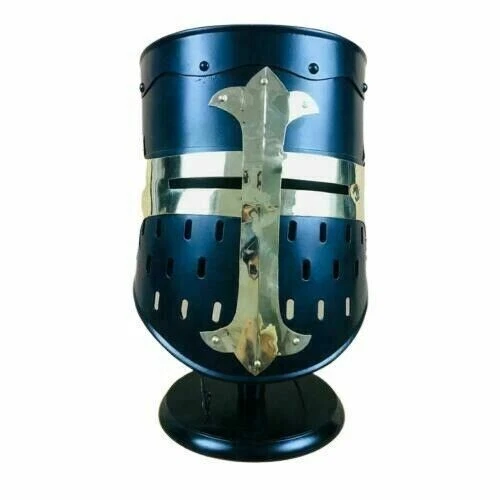 MEDIEVAL KNIGHT ARMOR Crusader Viking Templar Black Helmet with stand ... MEDIEVAL KNIGHT ARMOR Crusader Viking Templar Black Helmet with stand ...