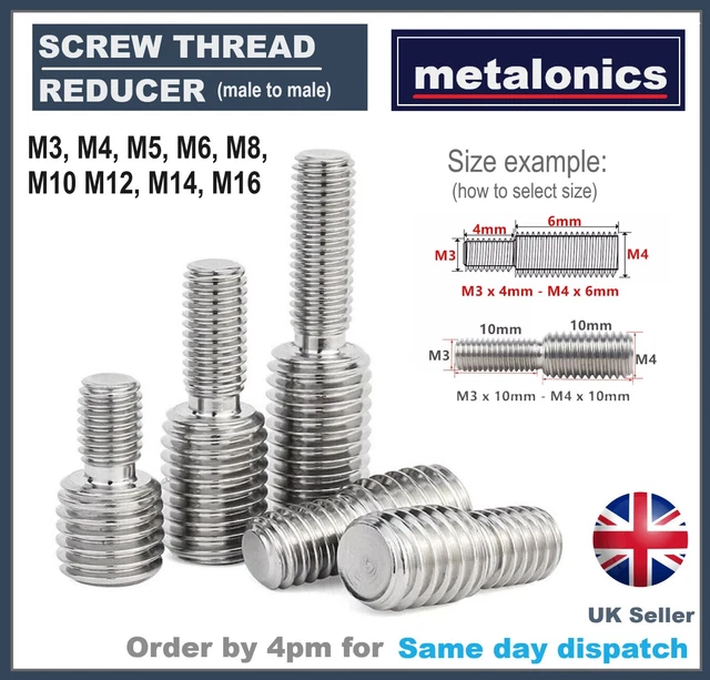 DOUBLE END MALE Thread Bolt Screw Reducer Fitting Adapter M3 M4 M5 M6 M8 M10 M12 £3.65 - PicClick UK