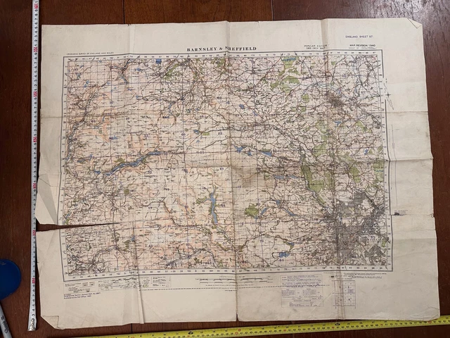 ORIGINAL WW2 BRITISH Army GSGS OS Map of England - Barnsley & Sheffield ...