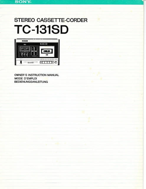 ORIGINAL OWNER´S MANUAL SONY STEREO CASSETTE-CORDER TC-131SD+TAPE TALK ...