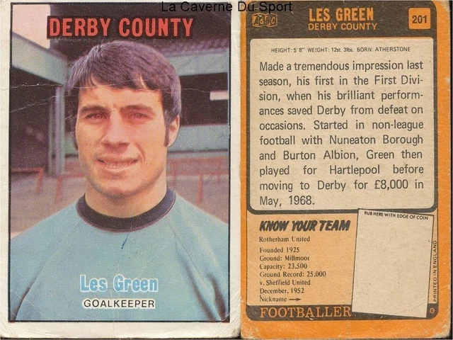 201 LES GREEN Derby County England Card Footballer 1971 Orange Back Ab ...