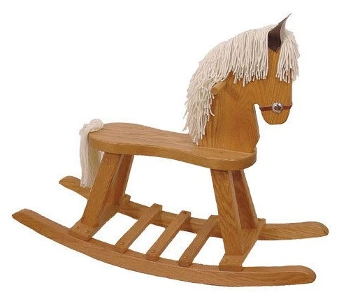 WOODEN ROCKING HORSE Flat Seat Amish Built Solid Oak Wood Kids Toy ...