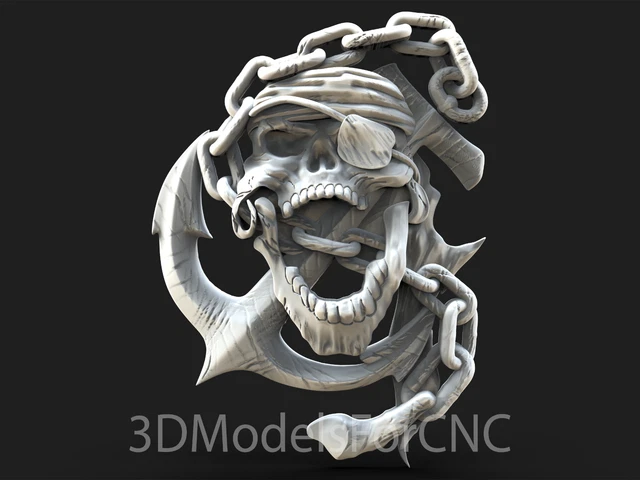 3D MODEL STL File for CNC Router Laser & 3D Printer Pirate Skull with ...
