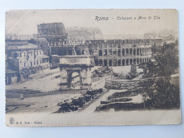 CARTOLINA ROMA COLOSSEO e Arco di Tito (28 E.Risi-Roma) 1918 VIAGGIATA ...