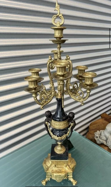 VINTAGE FRENCH LOUIS XV Style Brevettato Brass And Marble Figure Clock ...