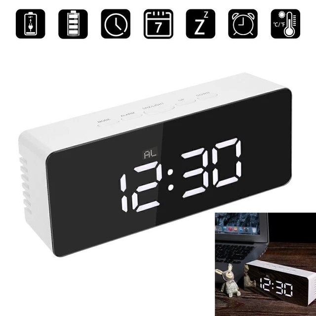 RÉVEIL MIROIR LCD, horloge numérique de table avec affichage de la température, EUR 19,78 ...