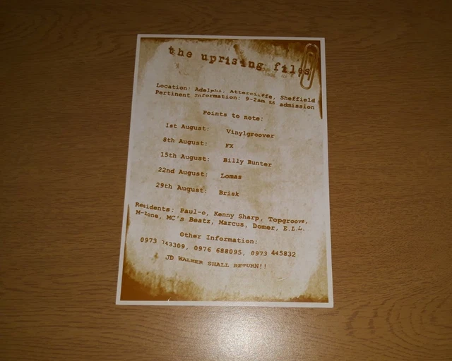 RARE THE UPRISING Rave Flyer Flyers Early 90s The Adelphi Club ...