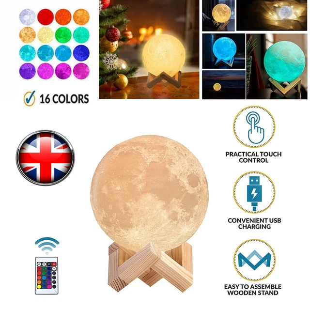 3D MOON LAMP 16 Color RGB Light Touch Sensor und Remote Working USB ...