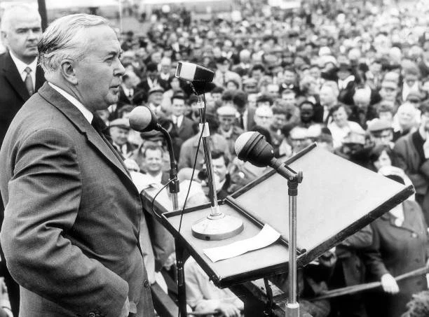 BRITISH PRIME MINISTER Harold Wilson addresses the Miner Gala in D- Old ...