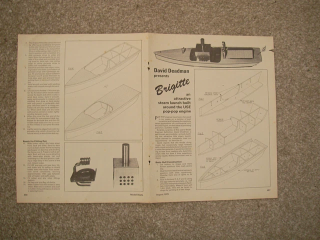 MODEL BOAT PLANS of the Brigitte a steam launch model LOA 14 1/2" beam ...