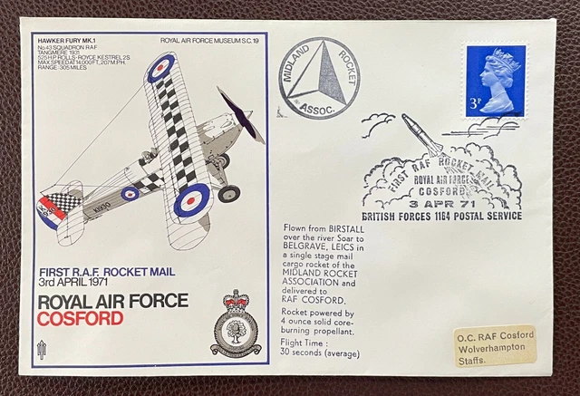 1971 RAF COSFORD Rocket Mail Commemorative Cover. Midland Rocket ...