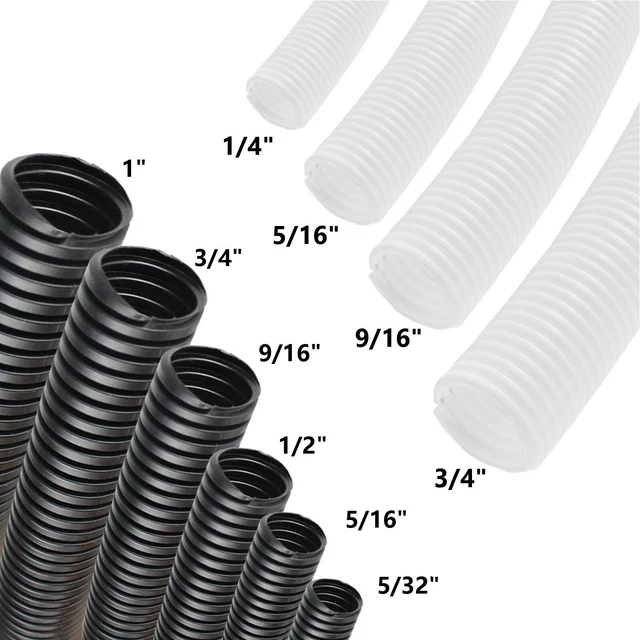 BLACK / WHITE Split Cable Wire Loom Conduit Corrugated Pipe Abrasion ...