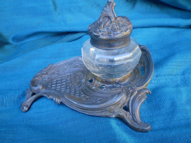 ENCRIER ART NOUVEAU en Régule et verre, XIX ème EUR 32,00 - PicClick FR