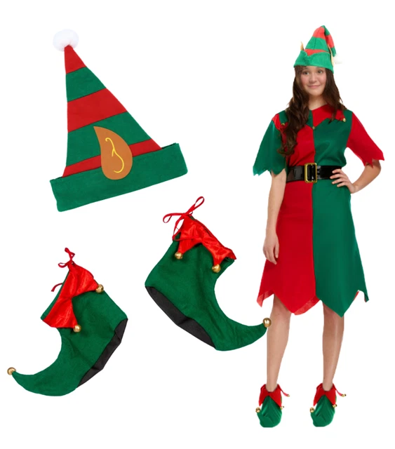 ADULT UNISEX ELF Costume Set - Deluxe Elf Hat with Ears & Elf Shoes ...
