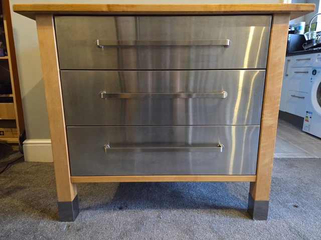 IKEA VARDE FREESTANDING kitchen 3 drawer unit - birch and steel £250.00 ...