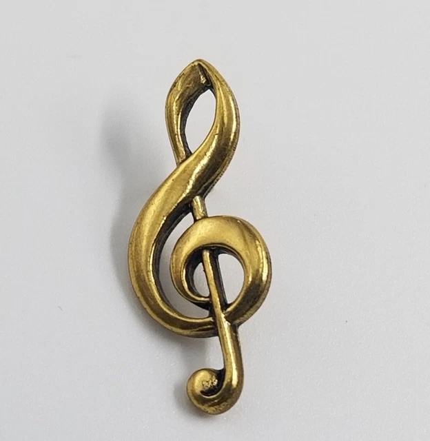 VINTAGE TREBLE CLEF Music Note Brass Gold Tone Musician Pin Tie Tack £8 ...