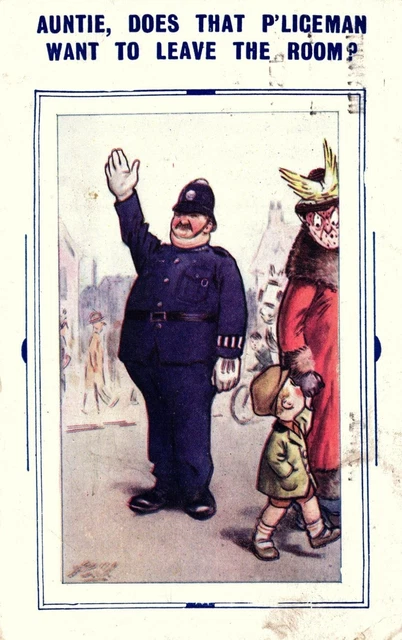 BAMFORTH COMIC POSTCARD 1924 Policeman Traffic Points Duty Hand Up ...