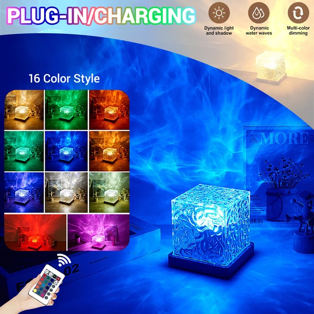 CUBE NORTHERN LIGHTS Water Wave Night Light w/Remote LED Atmosphere Lamp UK £12.69 - PicClick UK