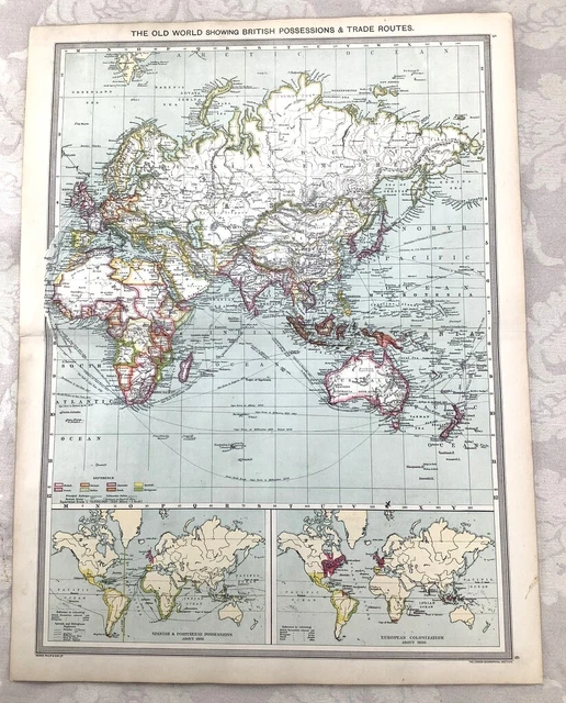 1911 ANTIQUE MAP of The Old World British Empire Colonies Colonial ...