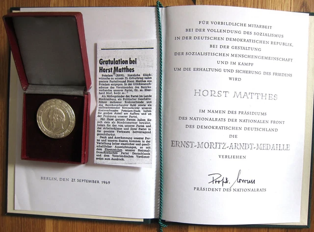DDR NATIONALE Front " Ernst-Moritz-Arndt Medaille" 900er Silberpunze ...