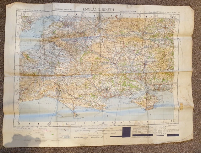 ORIGINAL POST WW2 War Office Map of England South. Fourth Edition Sheet ...