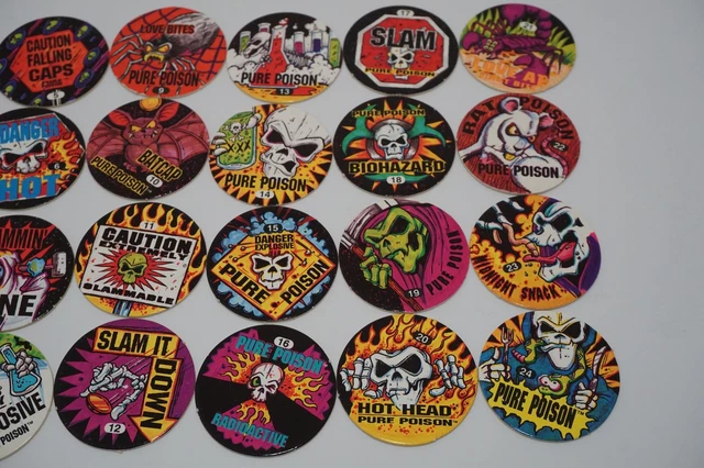 SLAMMER WHAMMERS COMPLETE Pure Poison 24/24 Milk Caps Pogs - Vintage ...