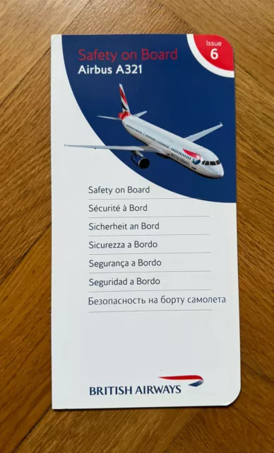 BRITISH AIRWAYS AIRBUS A321 BA Airlines Safety Card carta di sicurezza ...