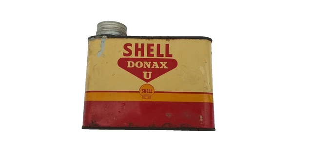 BIDON D'HUILE TÔLE ancien SHELL DONAX U motor oil garage auto déco EUR ...