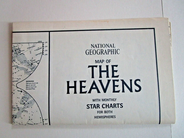 VINTAGE NATIONAL GEOGRAPHIC Map of The Heavens Star Chart 1970 2-sided ...